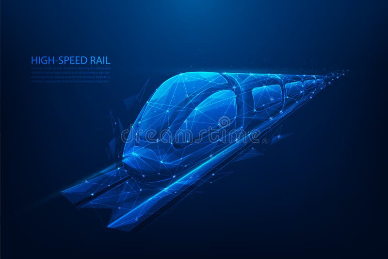 Train Speed Technology Low Poly Wireframe on Blue Background. Logistic ...