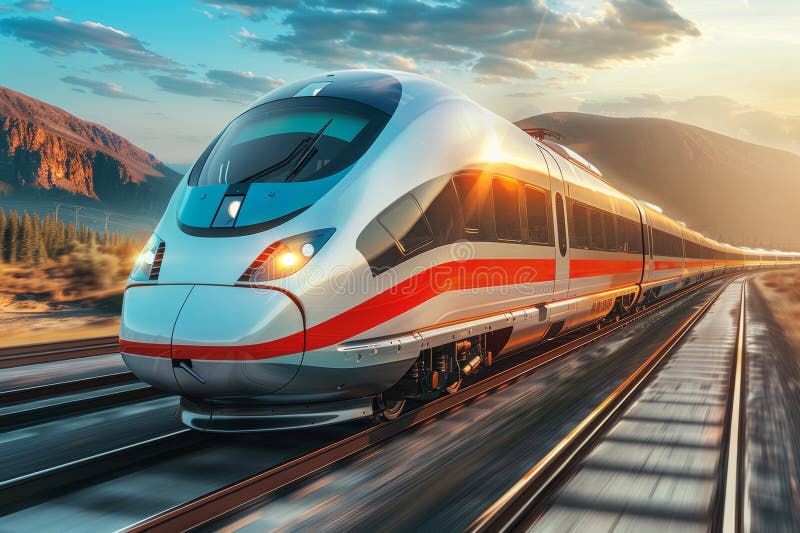 Train Speeding through a Modern Train Station Filled with Passengers ...