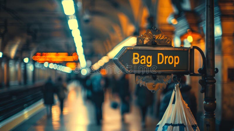 Train Station with Bag Drop Sign. Stock Photo - Image of destination ...
