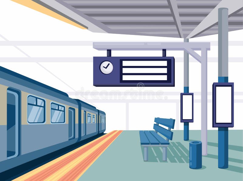 Train Station with Billboard and Banner Light Box Scene Illustration ...