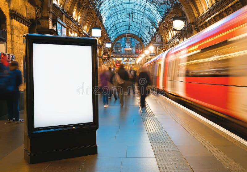In Train Station, Blank White Digital Billboard, Black Frame Light Box ...