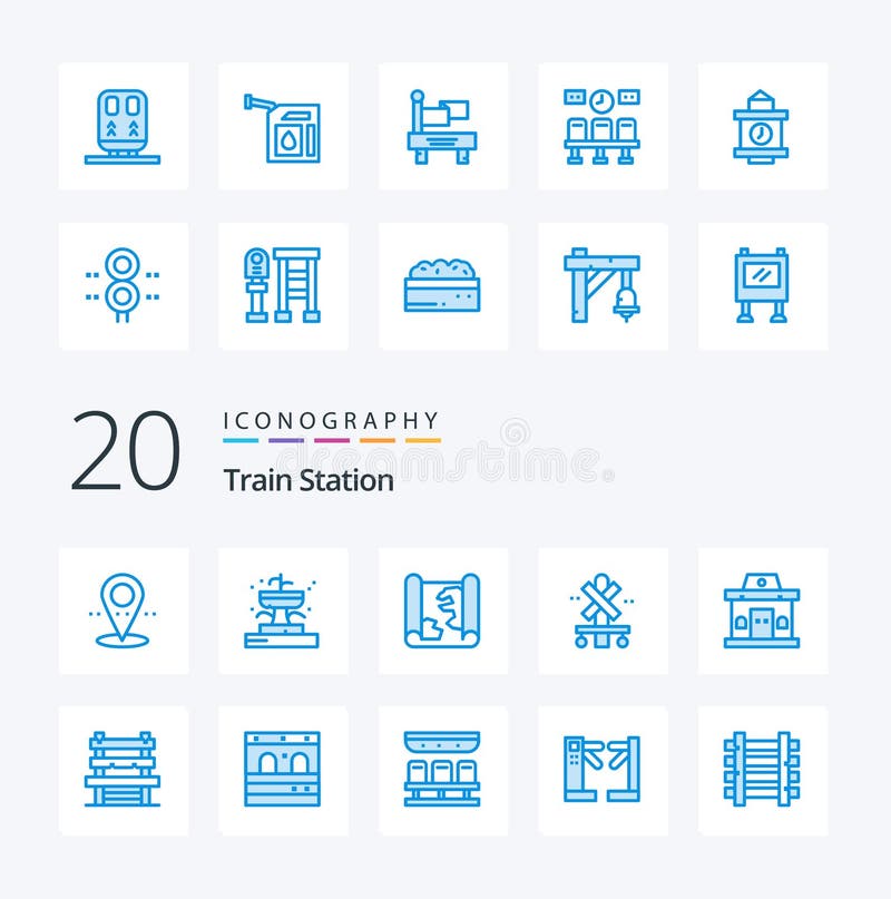 20 Train Station Blue Color Icon Pack Like Ticket Building Map Train ...
