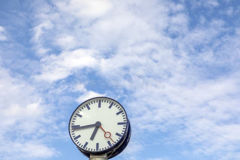 Train Station Clock Under Blue Sky Stock Photo - Image of symbol, tower ...