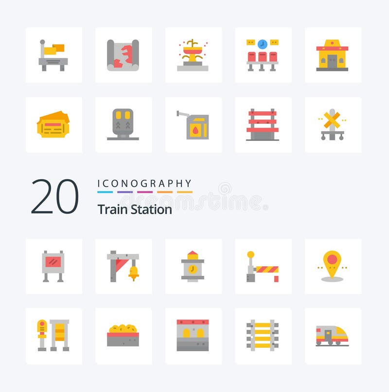 20 Train Station Flat Color Icon Pack Like Bench Pin Train Location ...