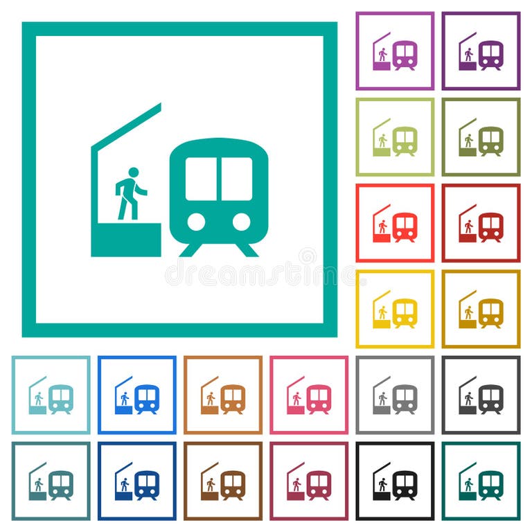 Train Station Flat Color Icons with Quadrant Frames Stock Vector ...