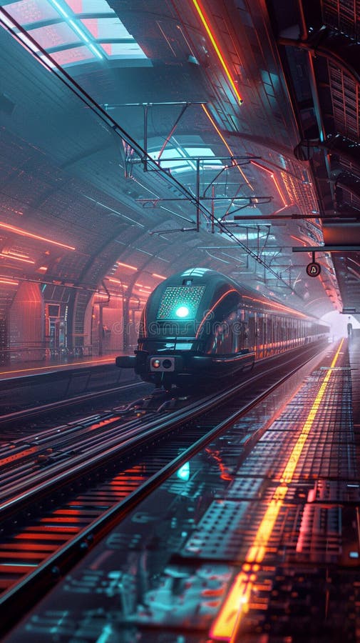 Train Station Glows with Retro-futuristic Neon Lights Stock ...
