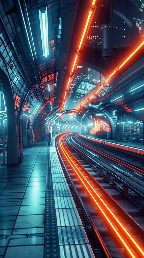 Train Station Glows with Retro-futuristic Neon Lights Stock ...