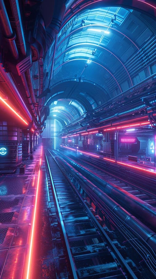Train Station Glows with Retro-futuristic Neon Lights Stock ...