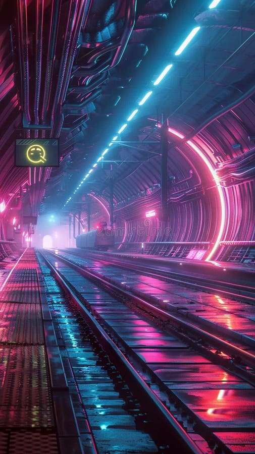 Train Station Glows with Retro-futuristic Neon Lights Stock ...