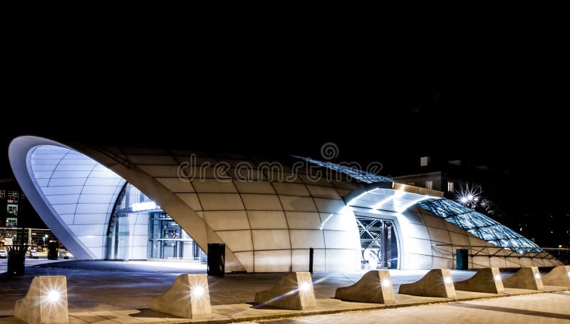 Train Station with Lit Lights at Night Time Stock Photo - Image of ...