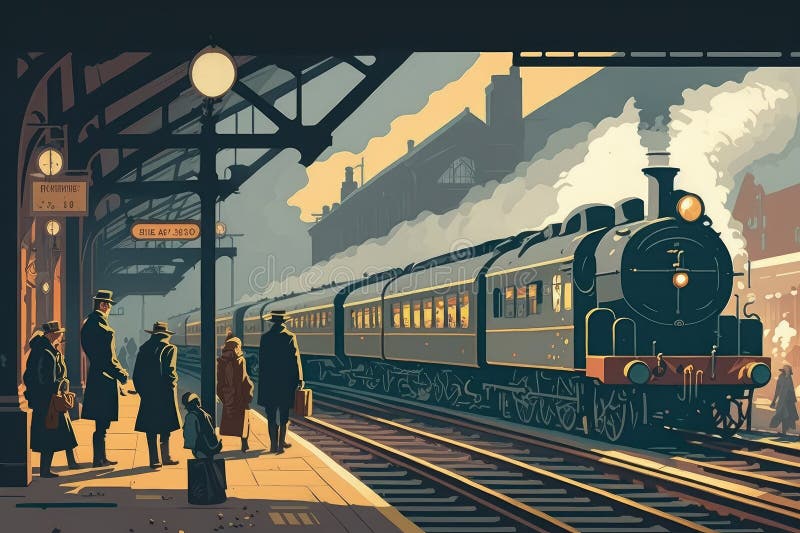 Train Station, with Passengers Disembarking Onto Platform and Boarding ...