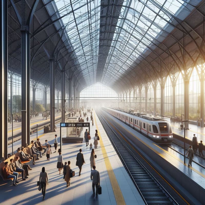 Train Station Platform with Passengers on a Transparent Backgou Stock ...