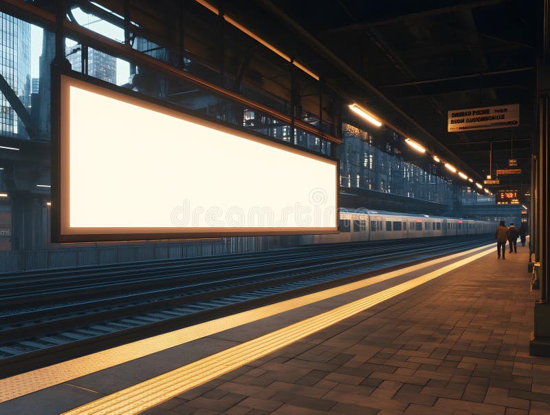 Train Station Platform with Trains Waiting in Dim Lighting Stock ...
