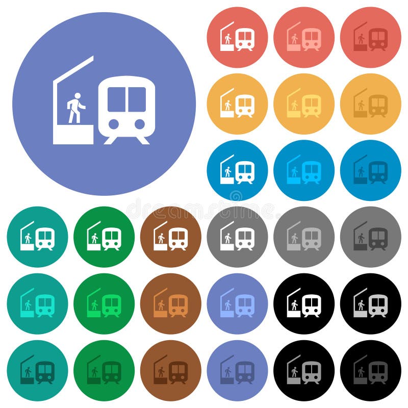 Train Station Round Flat Multi Colored Icons Stock Vector ...