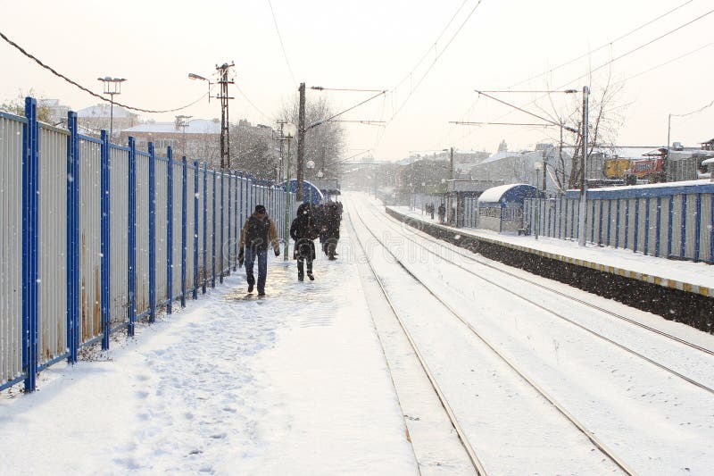Train station in the snow editorial stock photo. Image of landscape ...