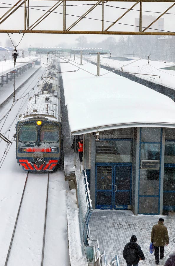 The Train, the Station in the Snow Editorial Photography - Image of ...