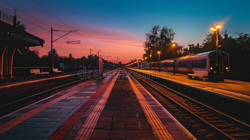 Train Station at Sunset stock image. Image of color - 329127003