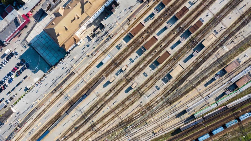 Train Station Top View of Trains and People Hyperlapse from Drone Stock ...