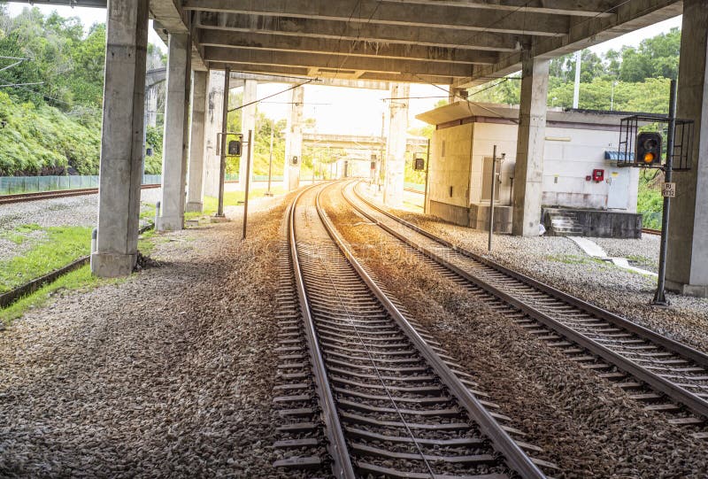 Train Station Track with Sunset View - Transport Concept Stock Image ...