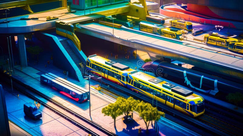 Train Station with Train on the Tracks. Generative AI Stock ...