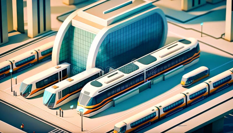 Train Station with Two Trains on the Tracks Generative AI Stock ...