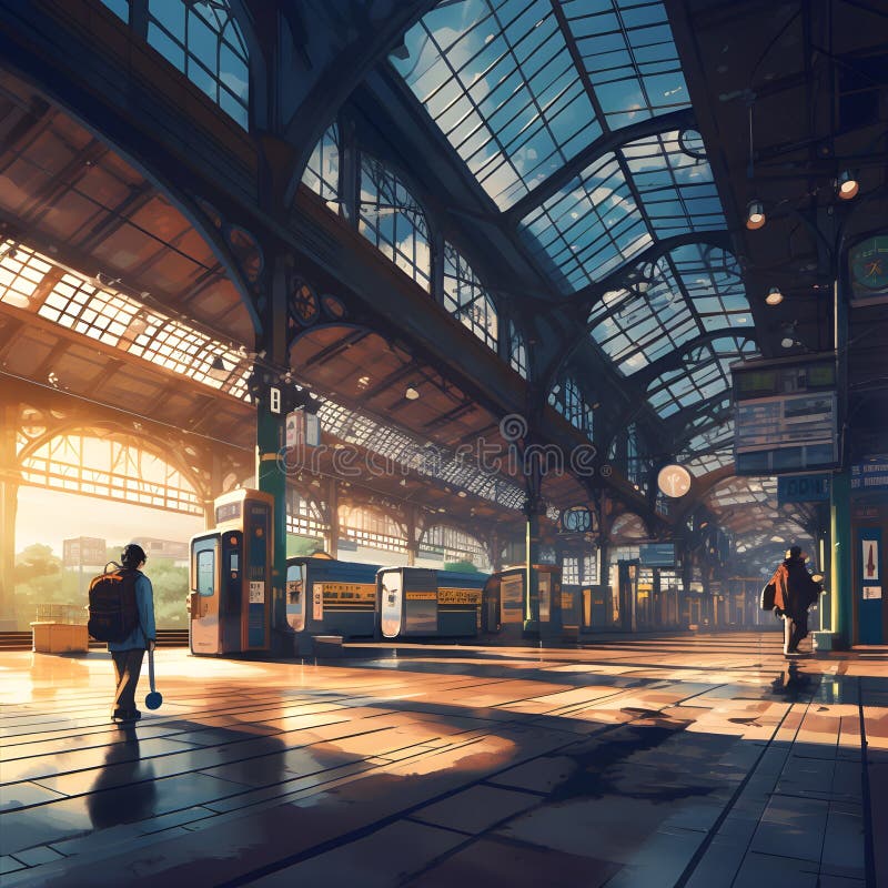 Train Station View with Japanese Style Animation, Generative Ai Stock ...