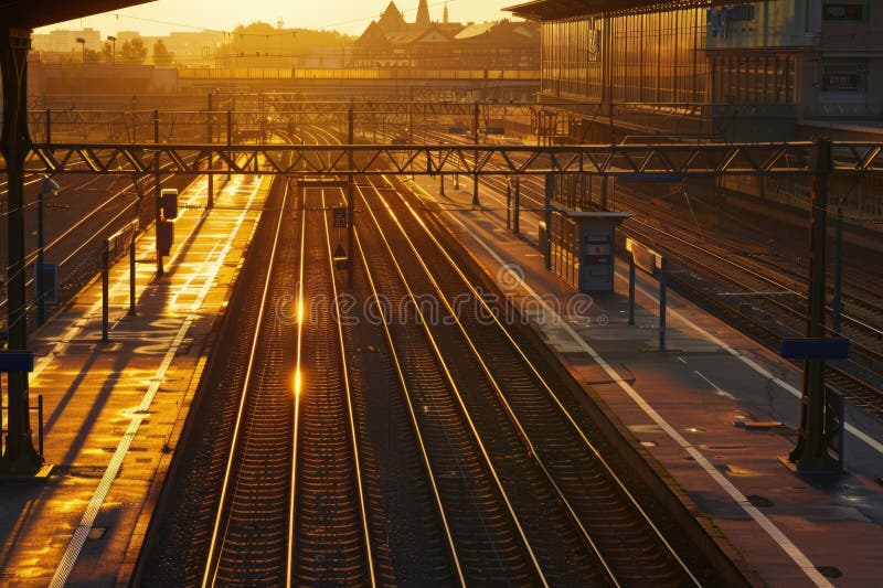 Train Station with Train Waiting at Platform Stock Image - Image of ...