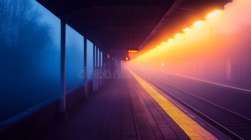 A Train Station with a Yellow Line on the Platform Stock Illustration ...