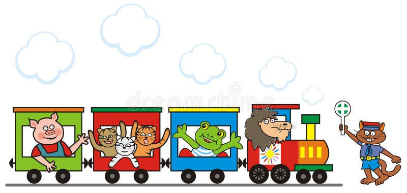 Train with Three Wagons with Animals, Pig, Cats, Frog, Leo, Dispatcher ...