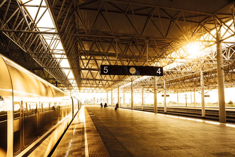 Train Stop at Railway Station Stock Image - Image of metro, sunrise ...