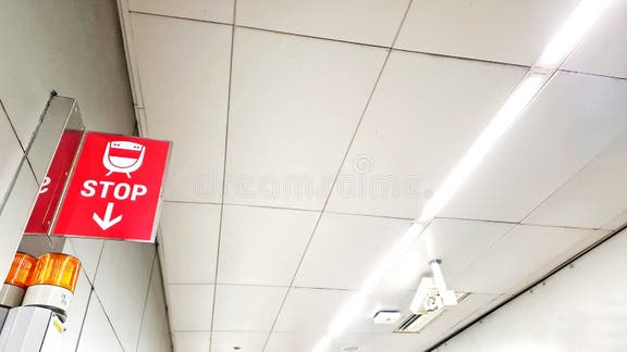 The Train Stop Sign or Marking for Passengers or Train MRT Operators at ...