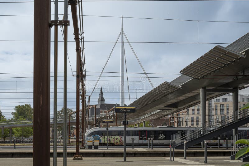 Train Stopping at a Platform in the Railway Station in Odense Editorial ...