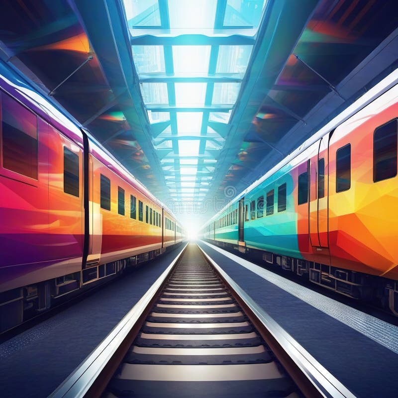 Train in the Style of Bright Geometric Abstractions by Stock ...