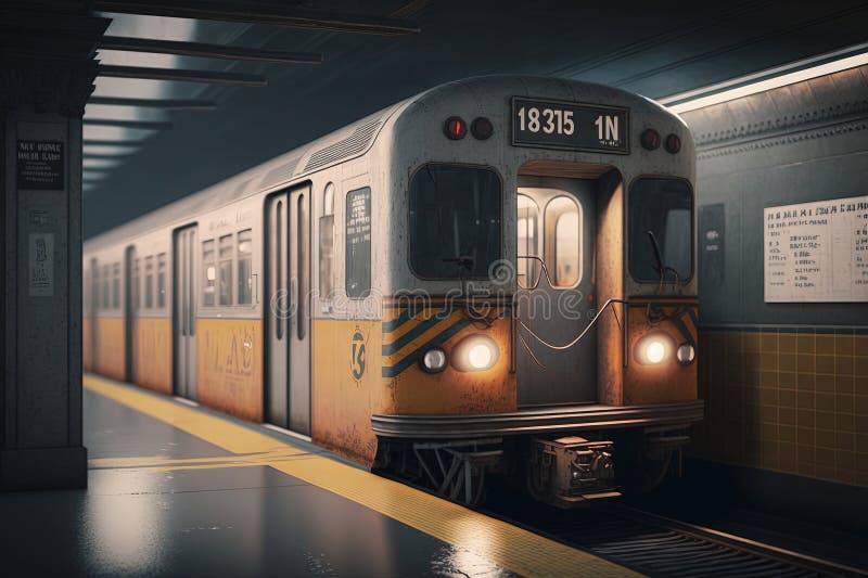 Train Subway Station with Train. Generative AI Stock Illustration ...