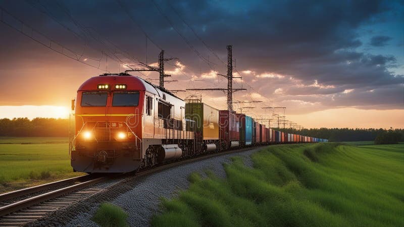 Train at Sunset _A Freight Train that is Composed of Electric Currents ...