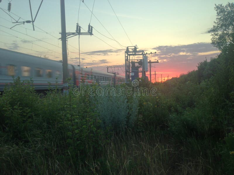 Train and sunset stock photo. Image of grass, sunset - 161714810