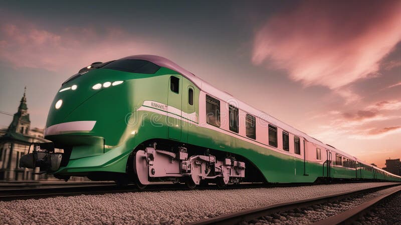 Train at Sunset Swift Train that Dashes through a Metropolis at Dawn ...