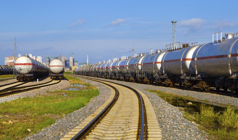Transportation Oil Tanks by Rail Stock Photo - Image of industrial ...