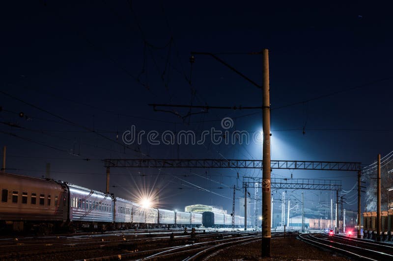 Train Terminus and One Blue Light Stock Image - Image of blue ...