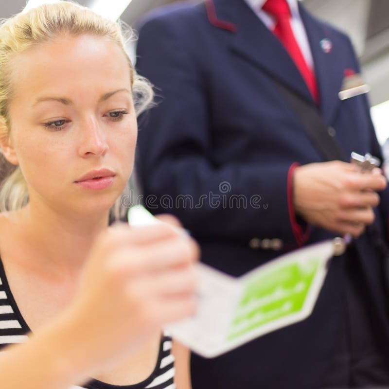 Train ticket check. stock image. Image of girl, commuting - 44552211