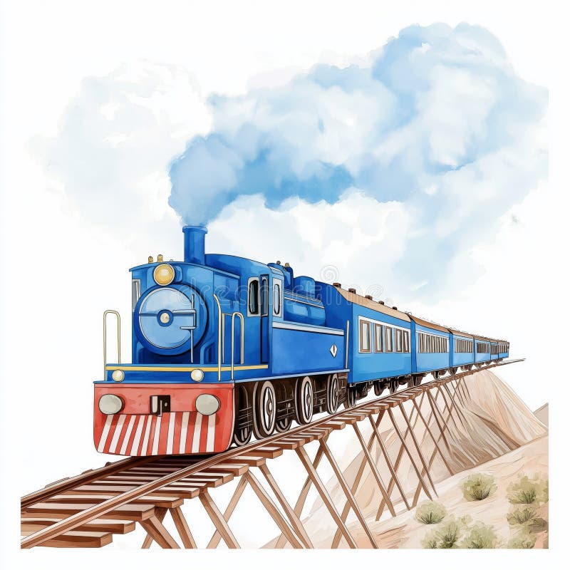 Train To the Clouds. Train To the Clouds Hand Drawn Watercolor ...
