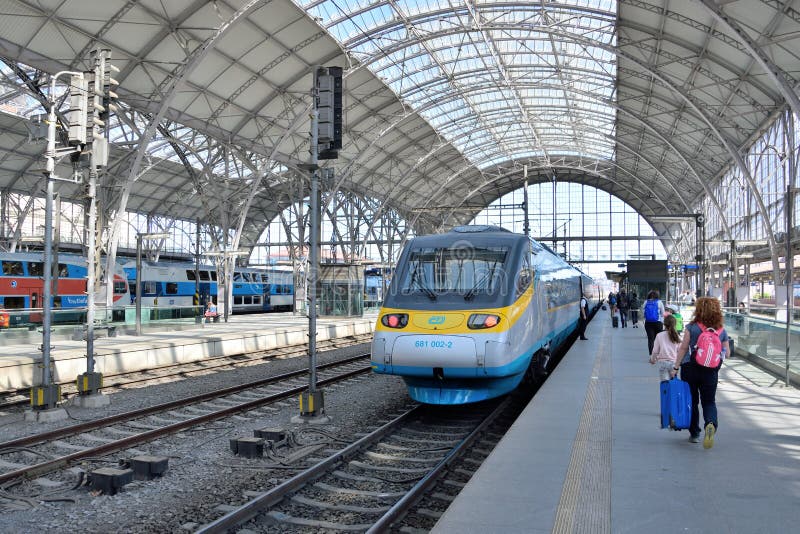 Train To Prague Main Station Editorial Stock Photo - Image of vehicle ...