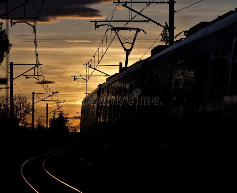 Train to the sunset stock photo. Image of train, autumn - 162704406