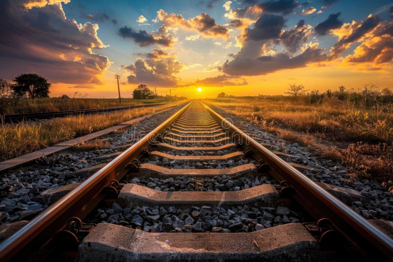 A Train Track with a Beautiful Sunset in the Background Stock Image ...