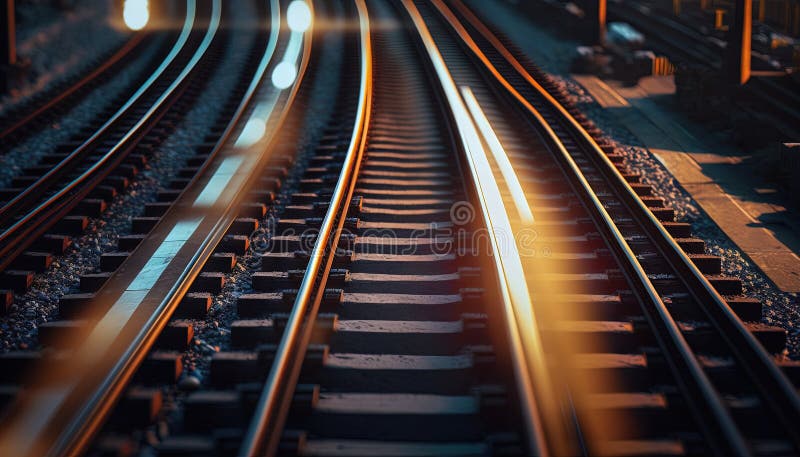 A Train Track with a Blurry Image of a Train Coming Down the Track at ...