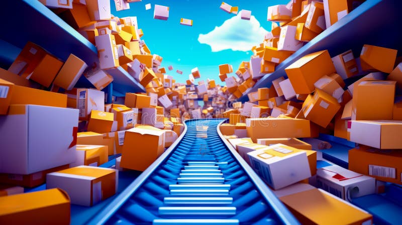 Train Track with Boxes on it and Blue Sky in the Background. Generative ...