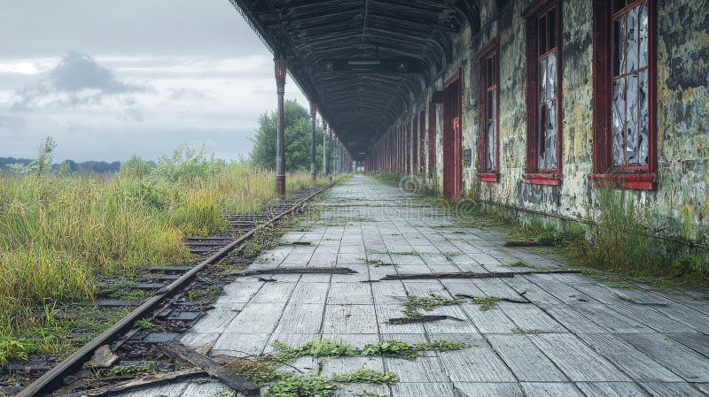 Train Track with a Freight Train Car Positioned on the Rails Against a ...