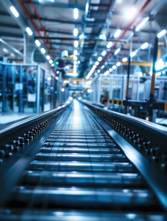 Train Track Inside a Factory Lit by Bright Lights Stock Photo - Image ...