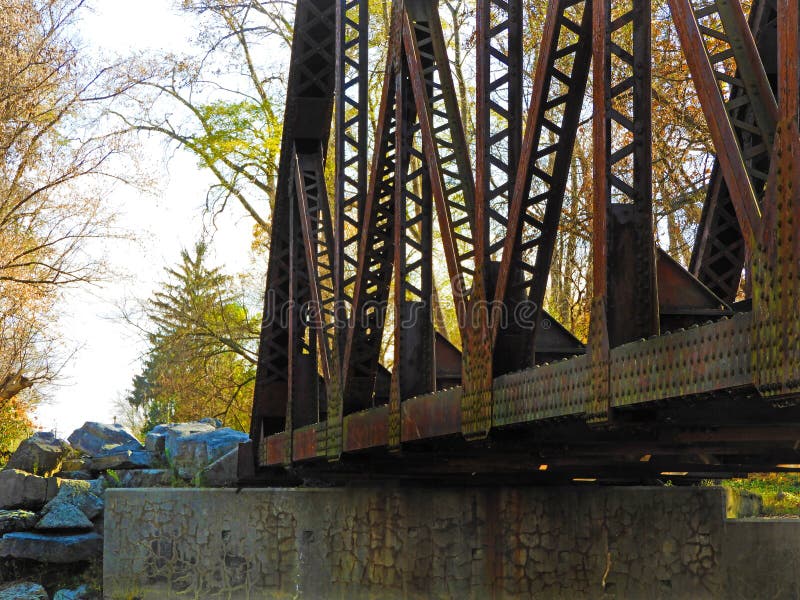 NYS Train Trestle Bridge Over Salmon Creek in Fall Colors Stock Image ...