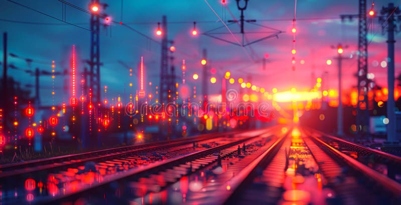 A Train Track with Lights on it Stock Photo - Image of city, travel ...
